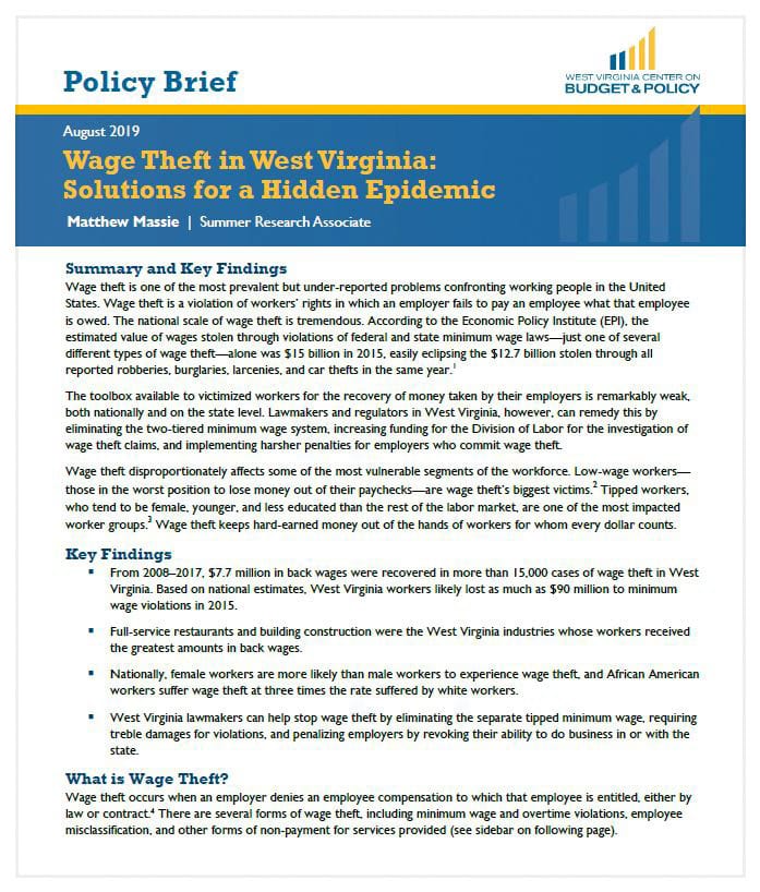 Wage Theft in West Virginia: Solutions for a Hidden Epidemic - West ...